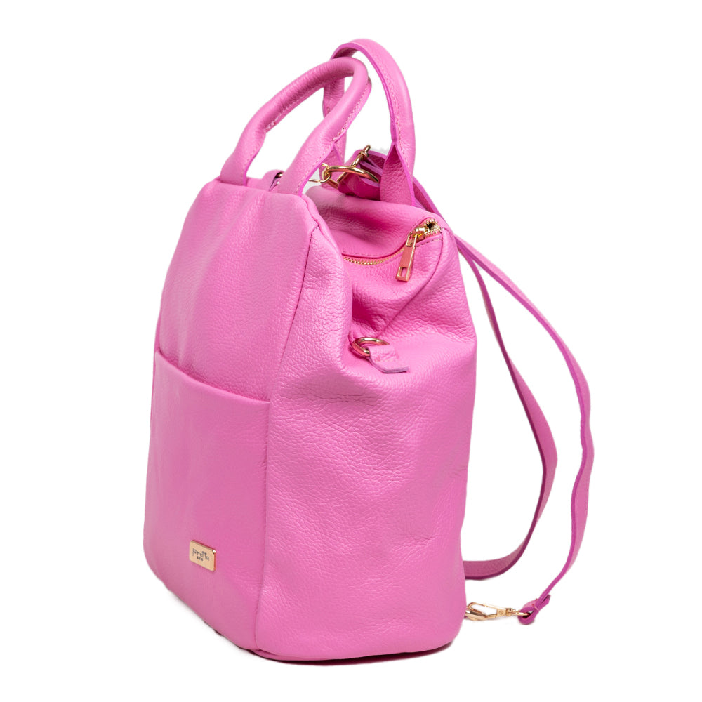 Geanta-Rucsac Piele, Model Pretta-8190 Roz Bombon